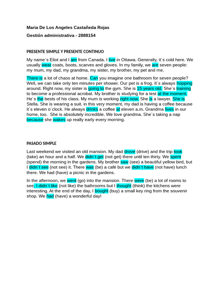 PRESENTE SIMPLE Y PRESENTE CONTINUO | PDF