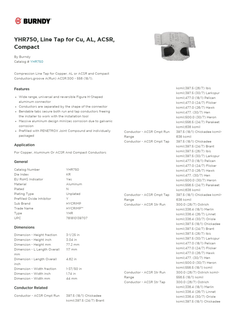 YHR750 Compression Line Tap Connector | PDF | Electricity | Building ...