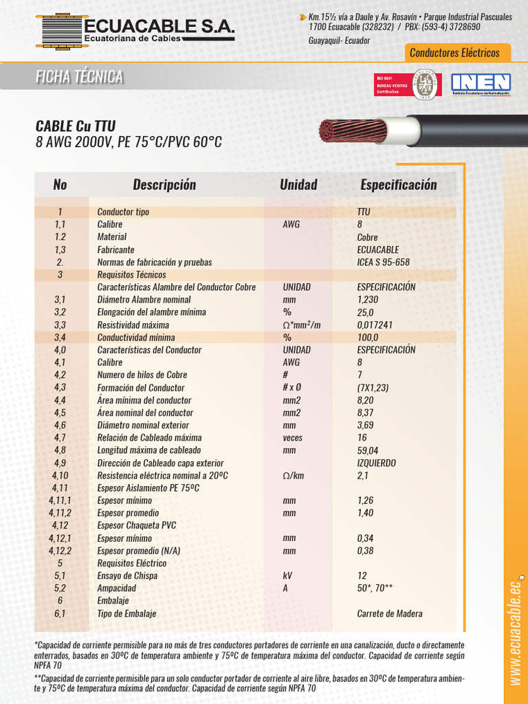 C130299 - Cable TTU 8 AWG (1) | PDF | Ingeniería de Edificación | Cable