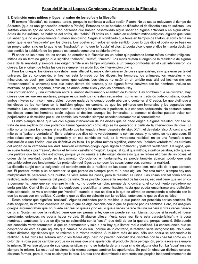Paso Del Mito Al Logos . Comienzo y Origenes | PDF | Realidad | René ...