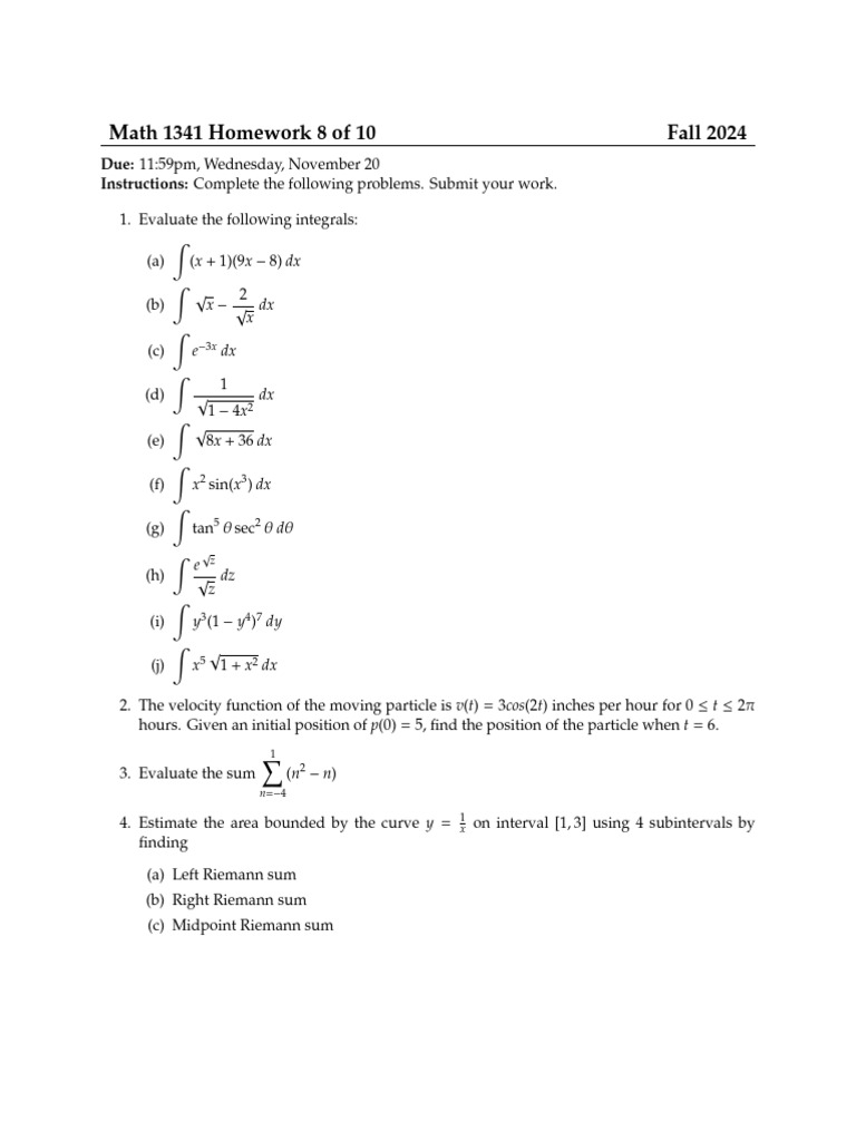 1341 Fall 2024-HW8-1 | PDF