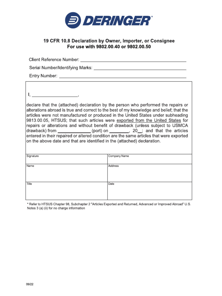 9802 - Declaration by Owner Importer or Consignee | PDF
