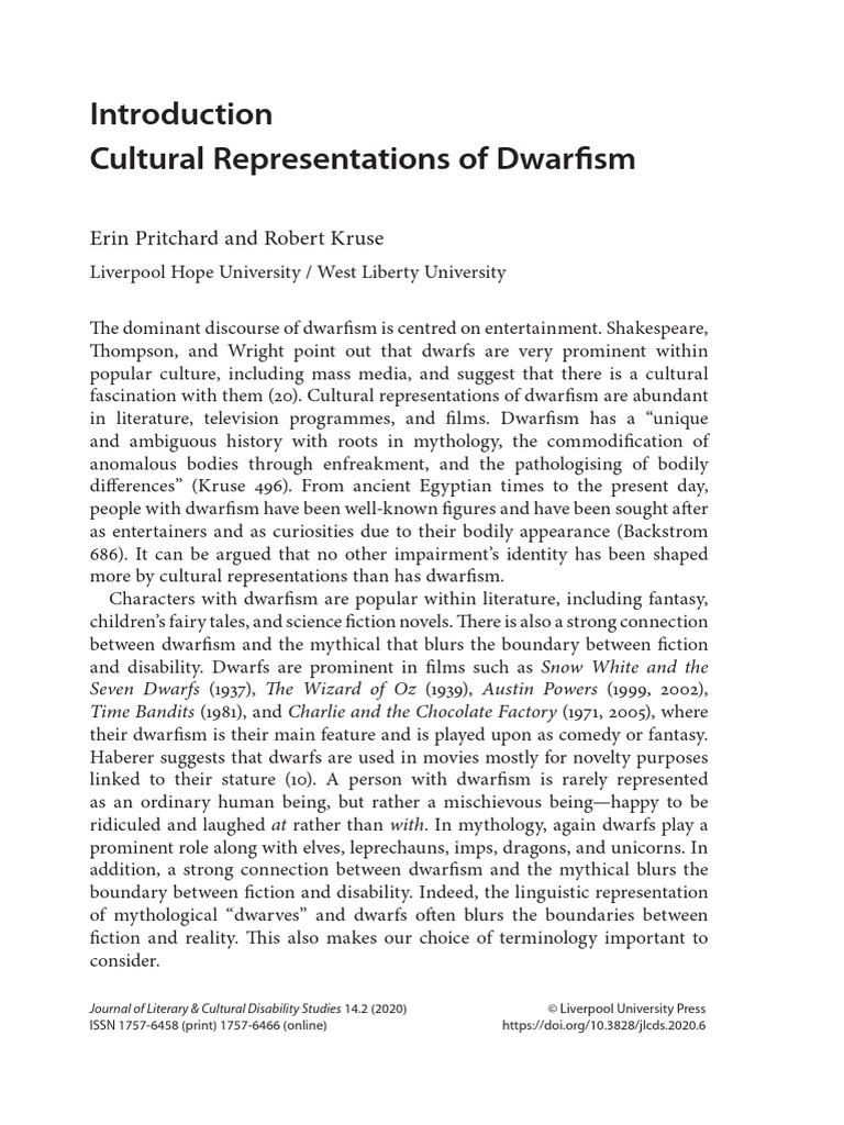 (Artículo) Cultural Representations of Dwarfism - Erin Pritchard y ...