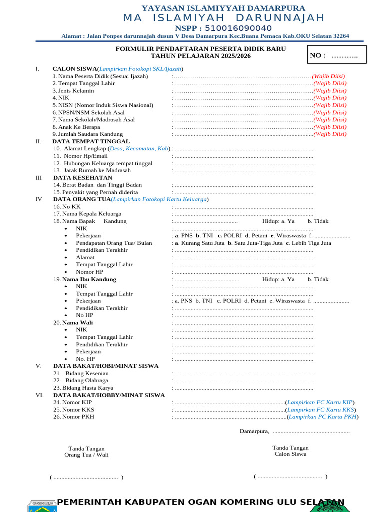 Formulir PPDB Ma 2024 | PDF