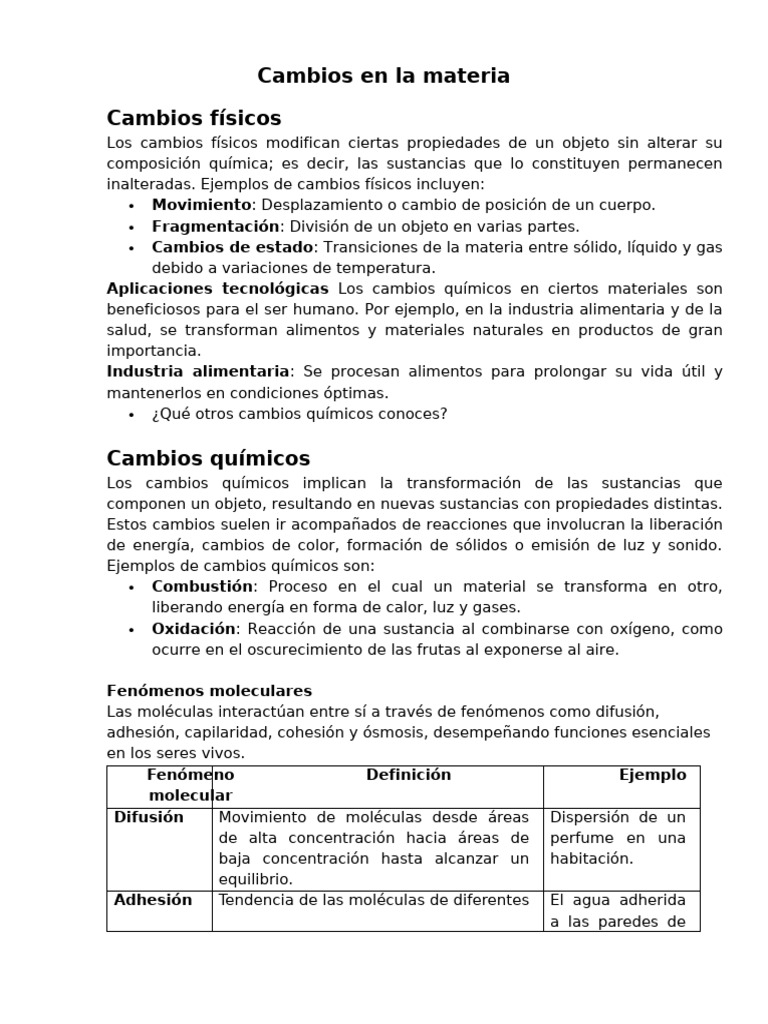 Cambios Físicos y Químicos en Materia | PDF | Agua | Química