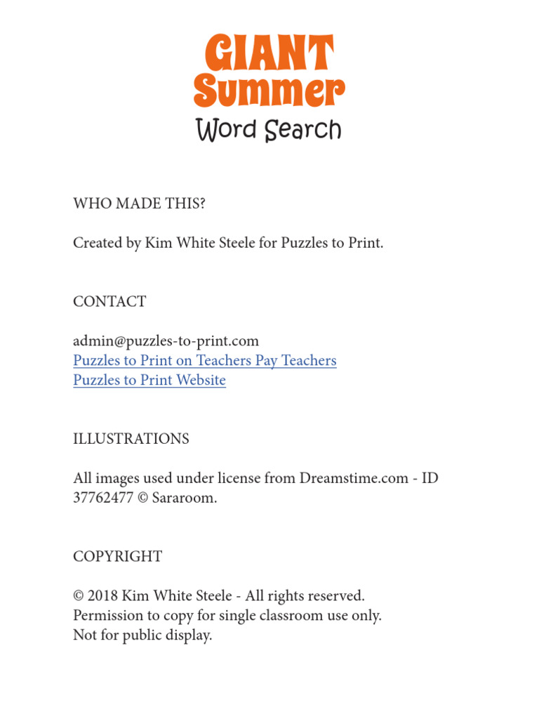 Summer: Giant | PDF | Word Search
