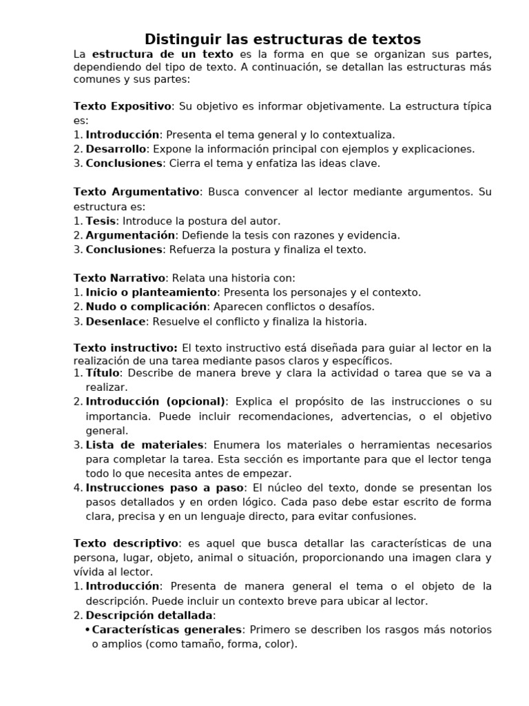 Distinguir Las Estructuras de Textos | PDF | Narración