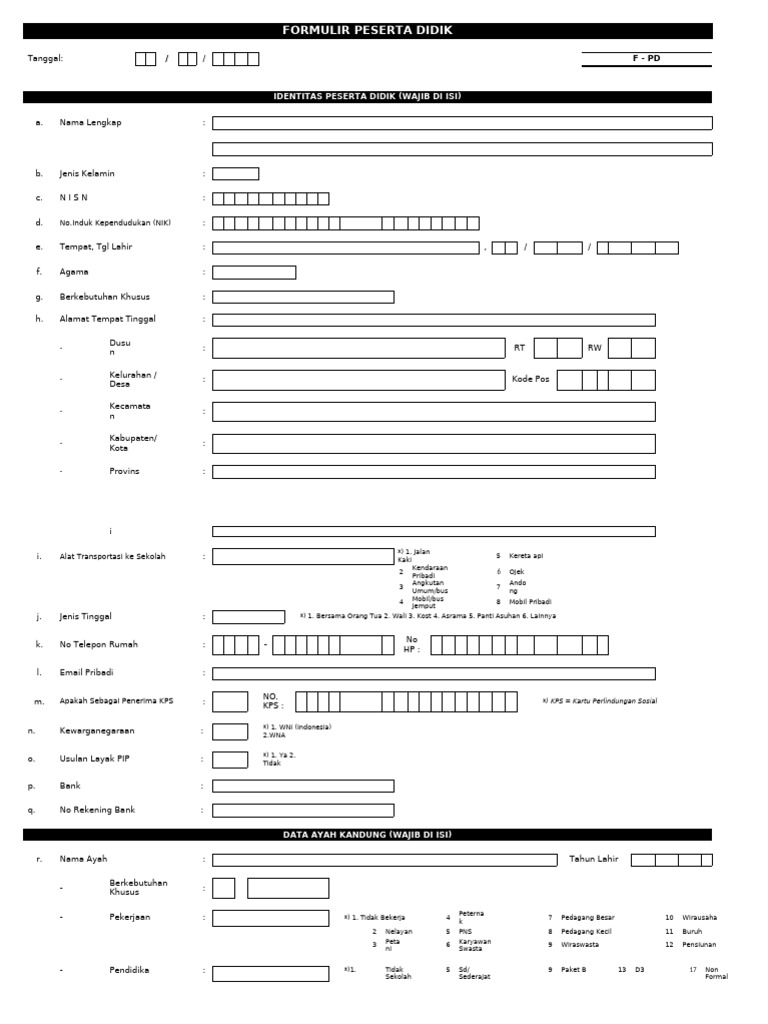 Formulir Peserta Didik | PDF