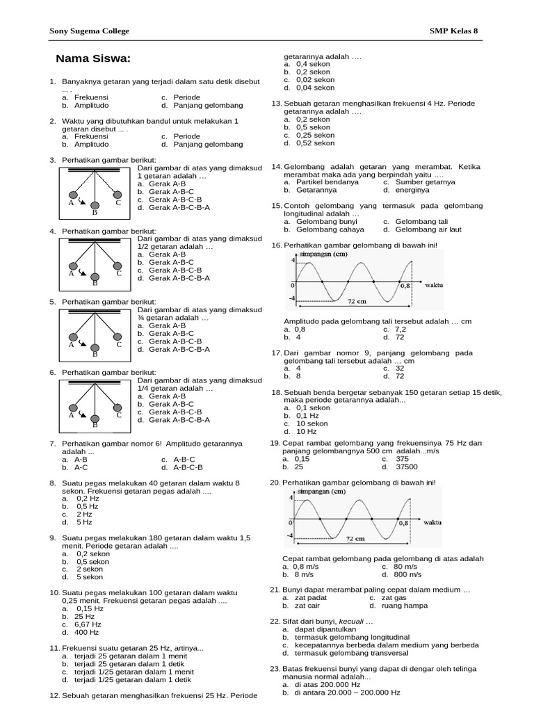 Latihan Soal Getaran Dan Gelombang - Kelas 8 | PDF