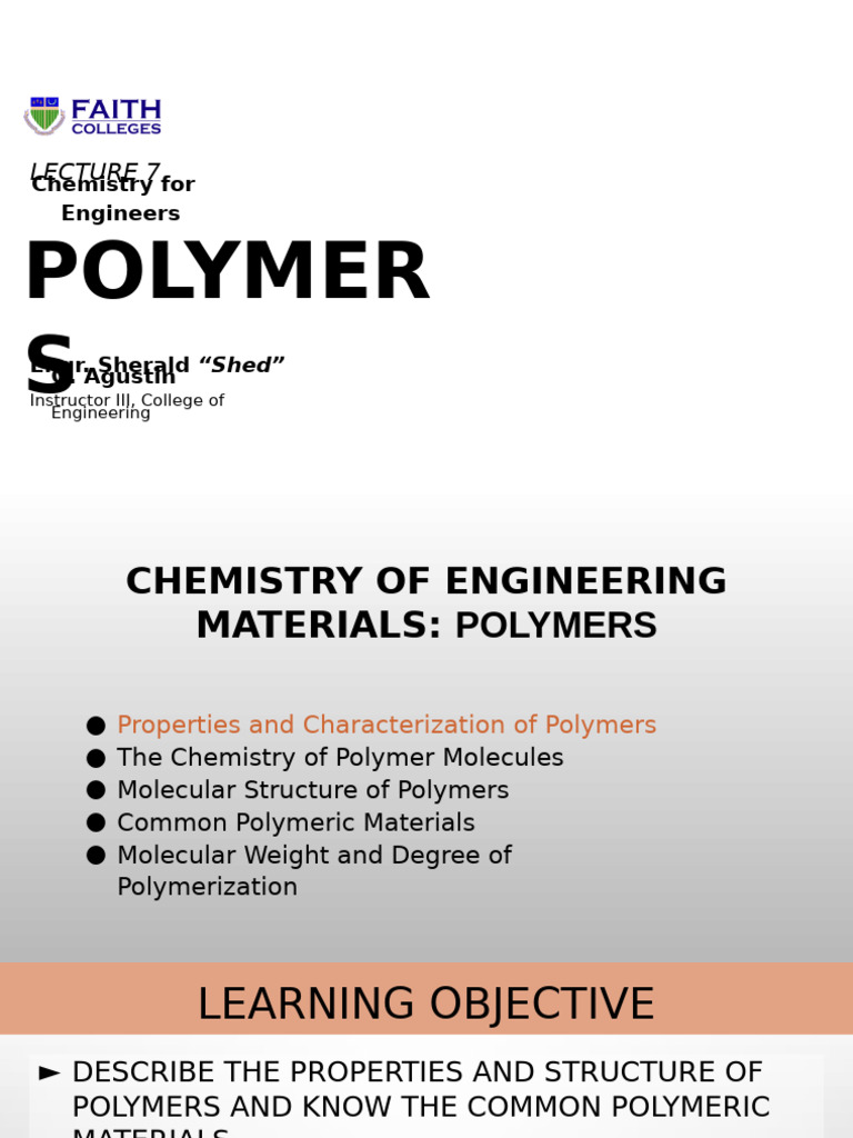 CHE-C4E Lecture 7 - Polymers | PDF | Polymers | Polyethylene
