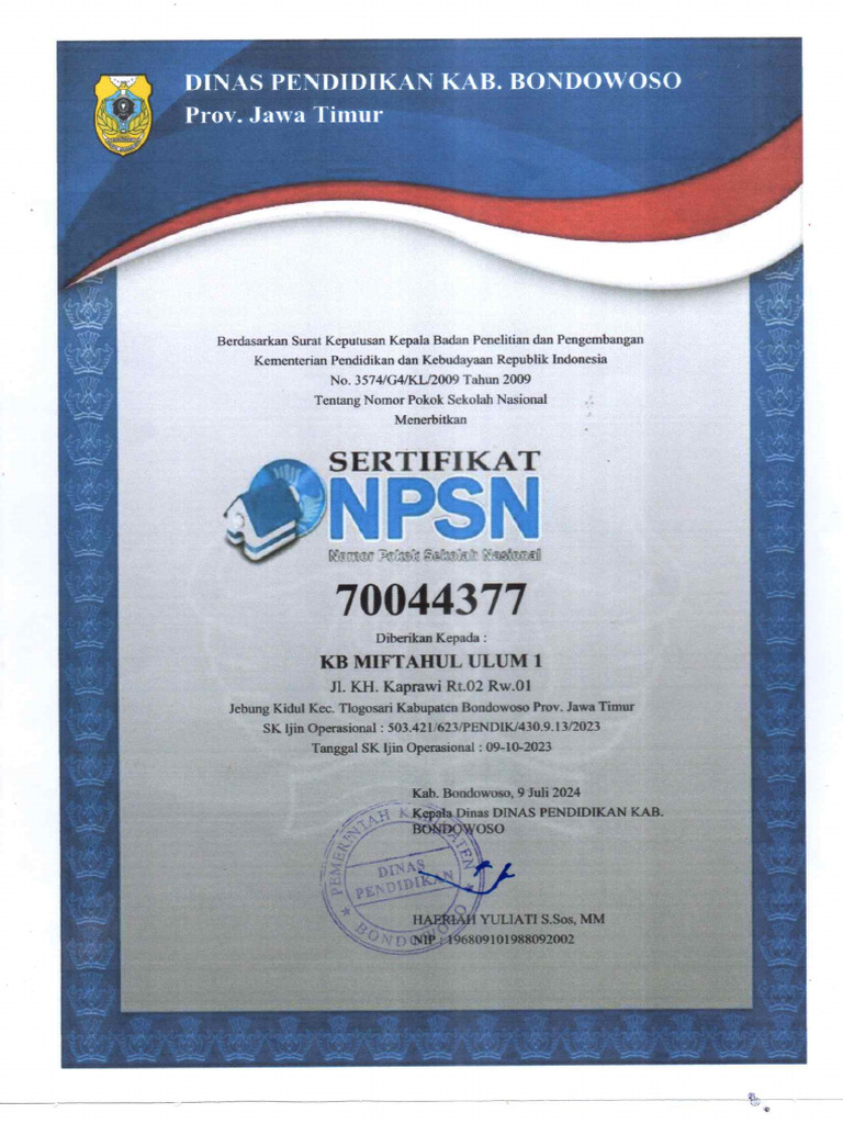 Sertifikat NPSN | PDF