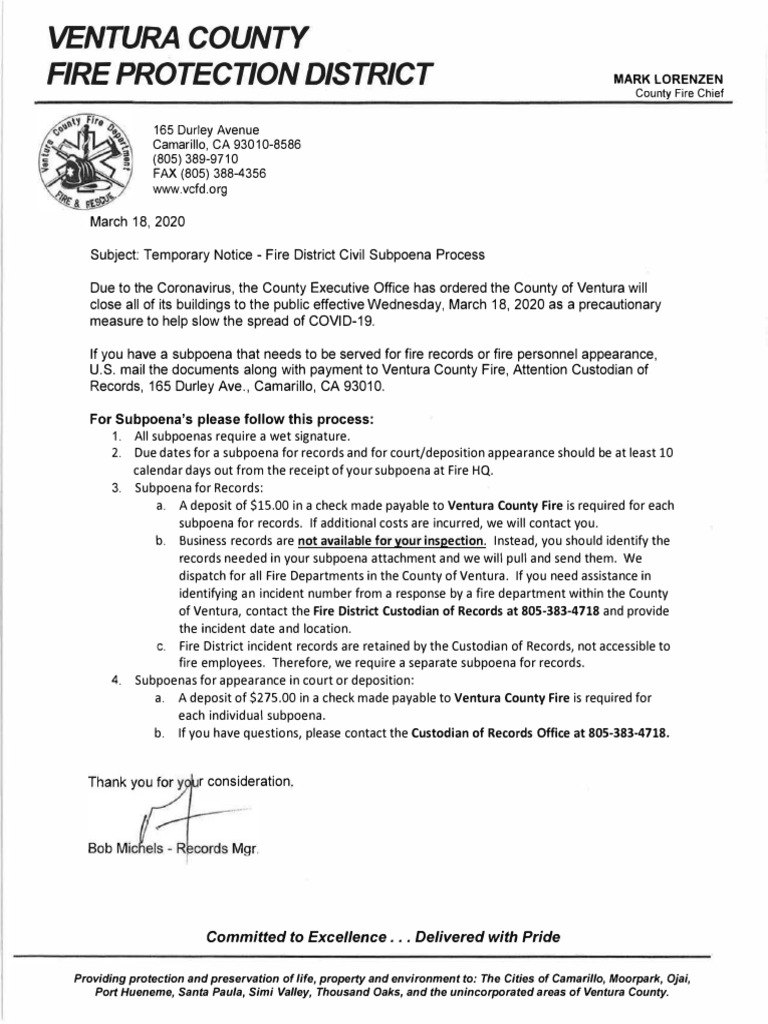 Subpoena Process During Closure | PDF