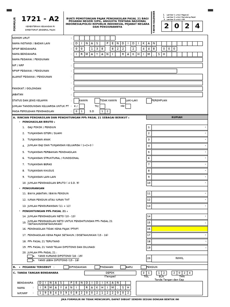 Panduan Pengisian SPT 1721 PPh 21 | PDF