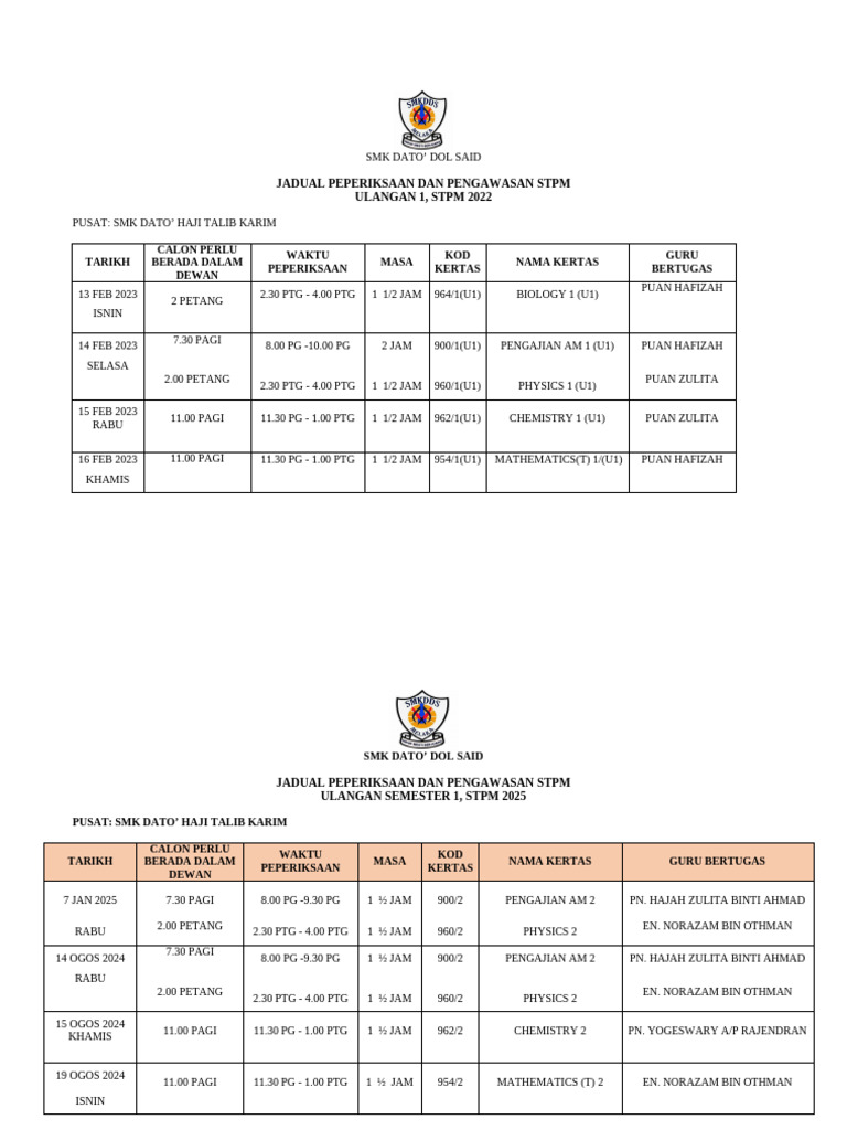 Jadwal Peperiksaan STPM 2024-2025 | PDF