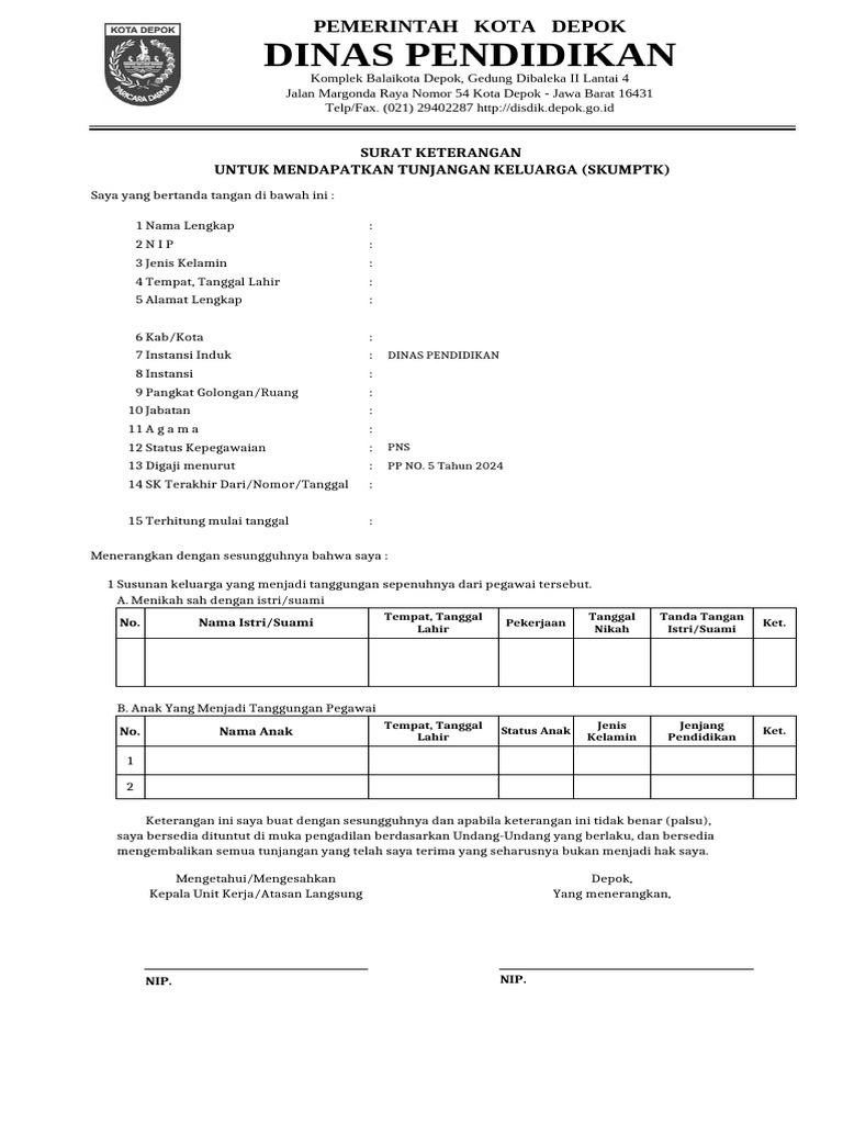 Surat Keterangan Tunjangan Keluarga | PDF