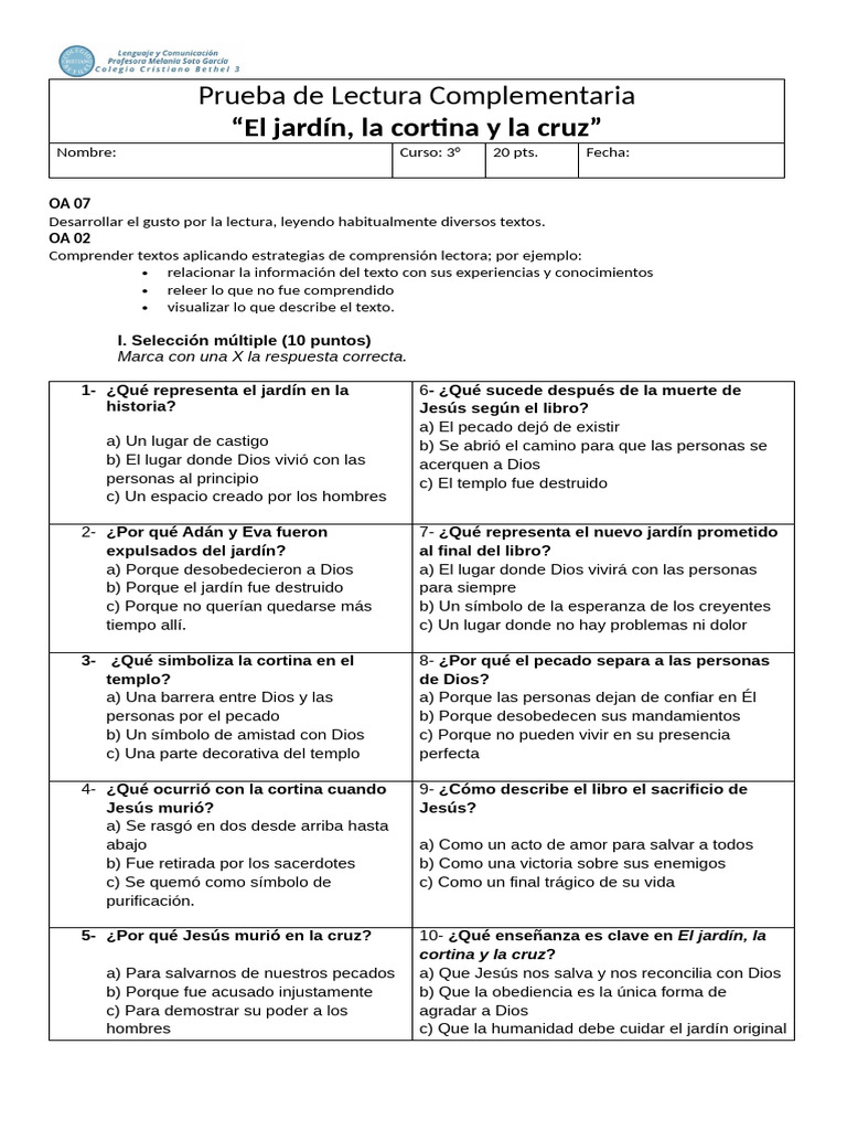 --Prueba de Lectura Complementaria | PDF | Jesús | Pecado
