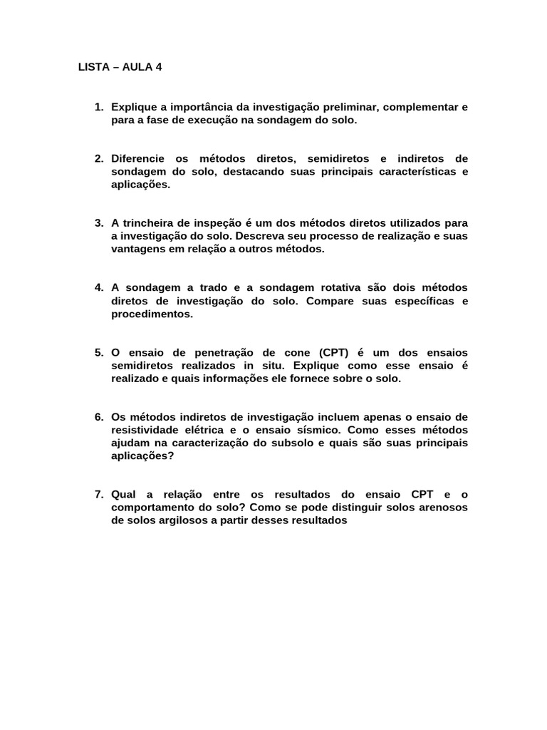 Lista (Aula 4) 2 | PDF