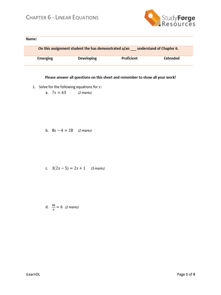 Chapter 6 - Linear Equations Assignment | PDF | Equations | Mathematics