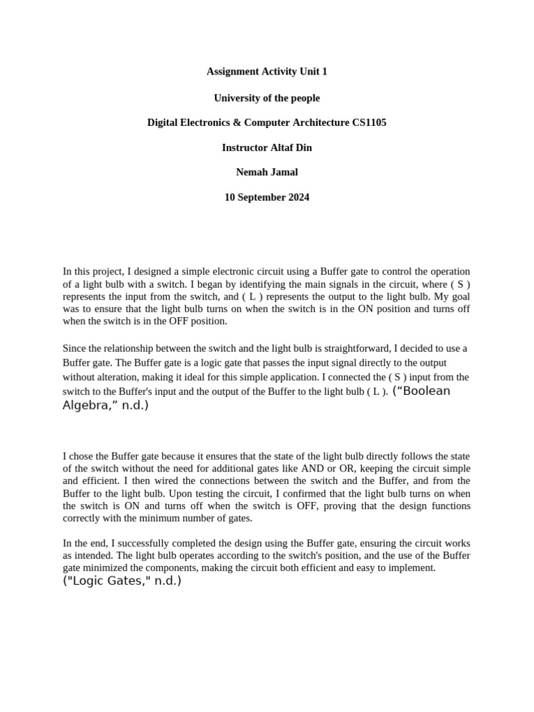 Assignment Activity Unit 1 | PDF | Logic Gate | Electronic Circuits