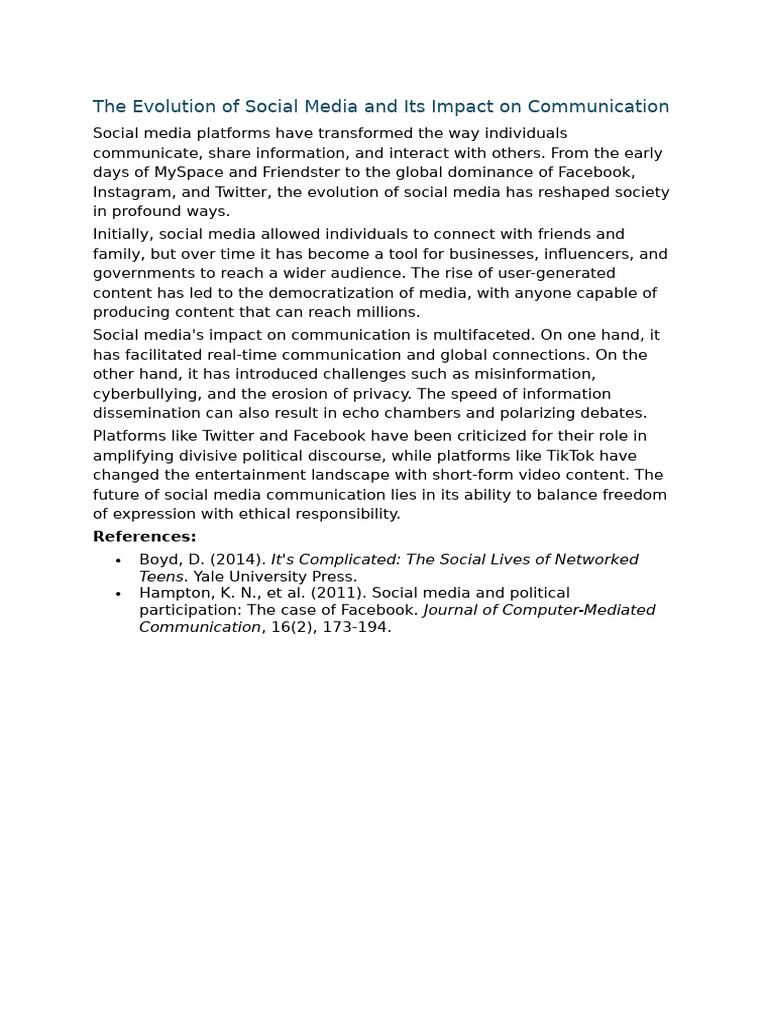 Social Media's Impact on Communication | PDF