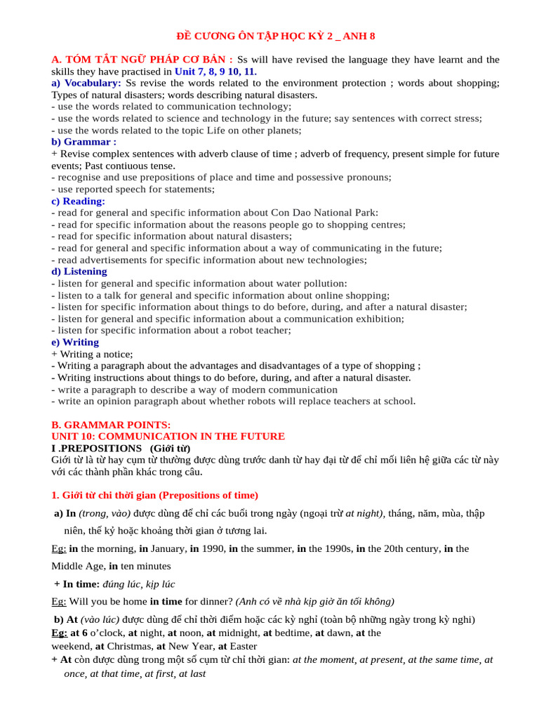 De Cuong On Tap HK-2 - Môn Anh 8 | PDF