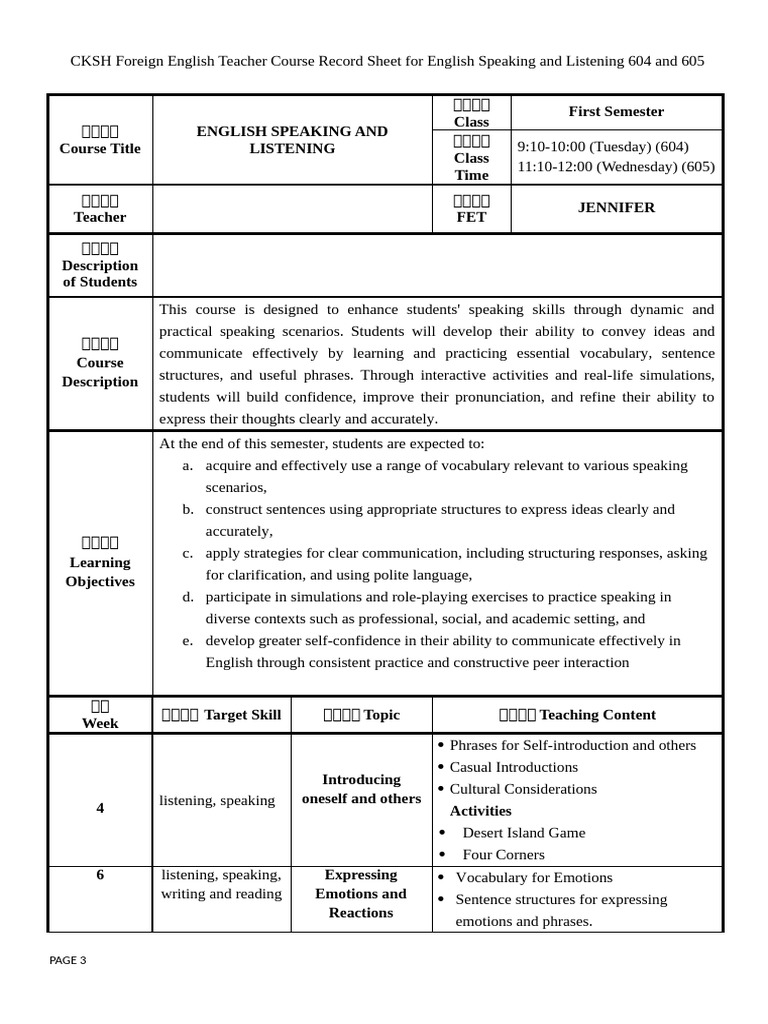English Speaking & Listening Course Record | PDF | Nonverbal ...