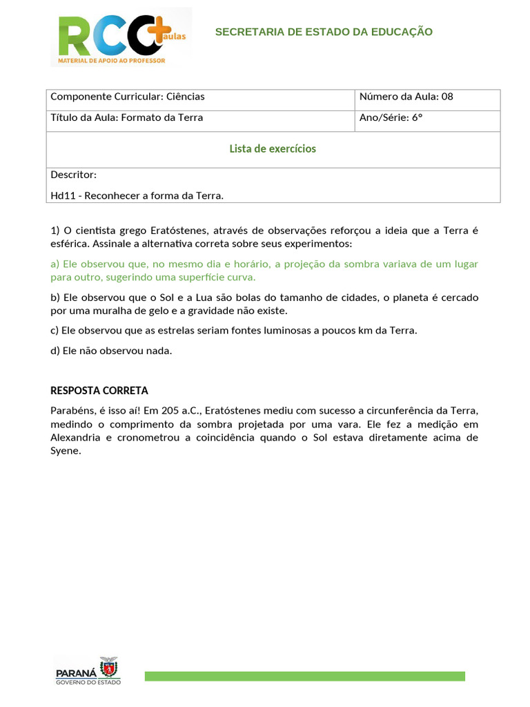 Formato da Terra e Experimentos de Eratóstenes | PDF