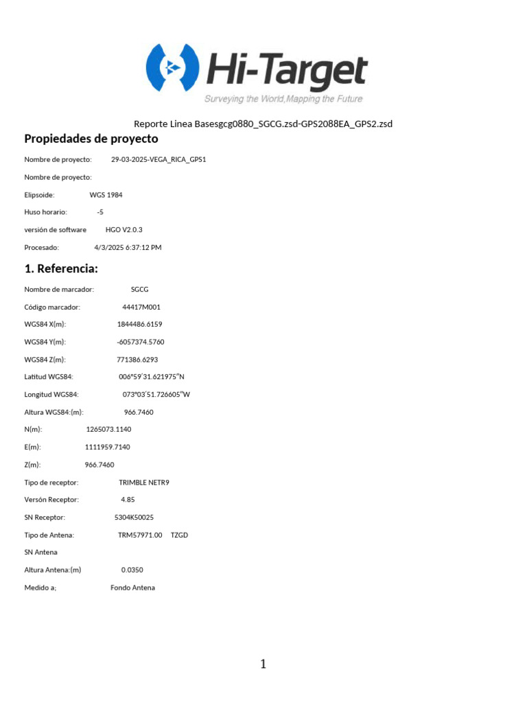 Reporte calculos vector SGCG-GPS1 | PDF | Geodesia | Datos geográficos e información