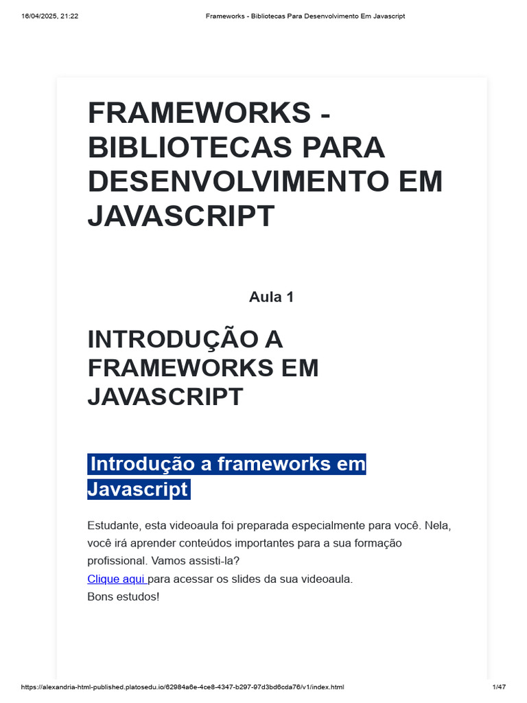Frameworks - Bibliotecas para Desenvolvimento em Javascript | PDF | Script Java | Framework de ...