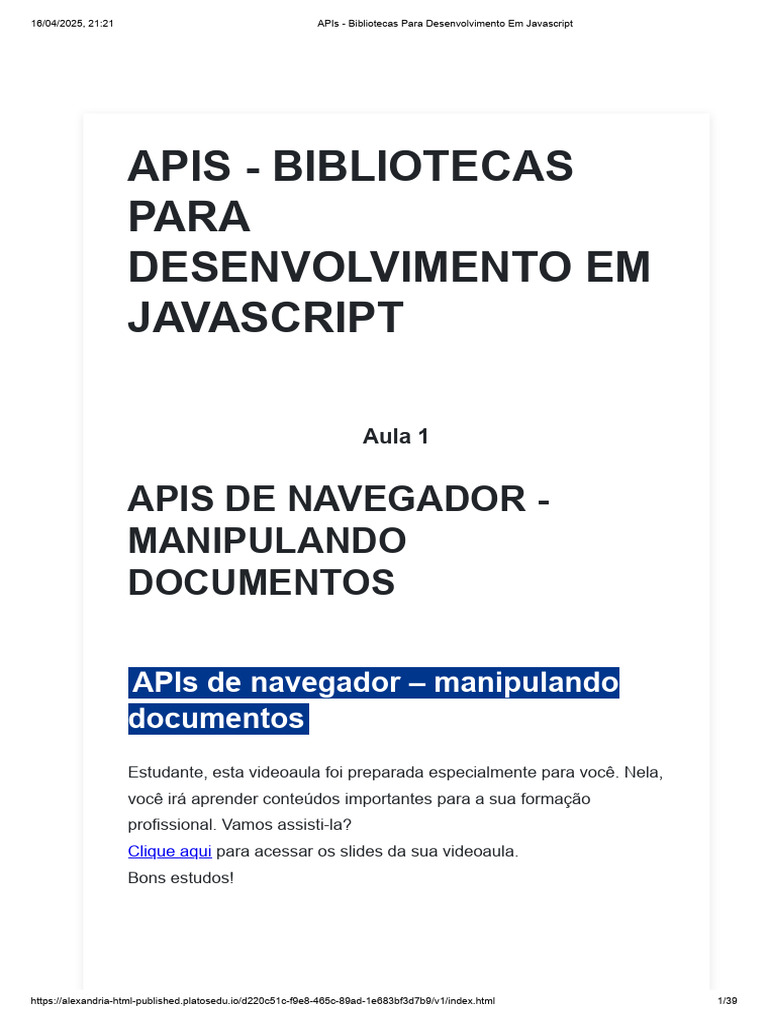 APIs - Bibliotecas Para Desenvolvimento Em Javascript | PDF | Modelo de Documento por Objetos ...
