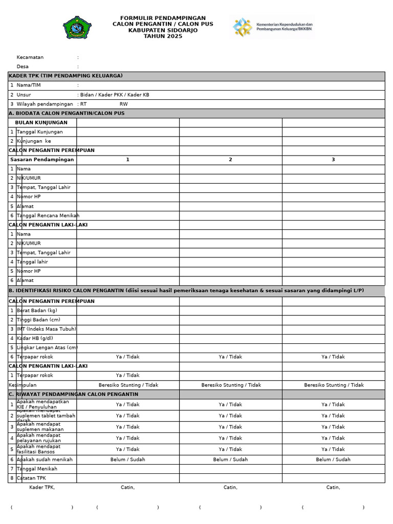 Form Pendampingan TPK 2025 | PDF