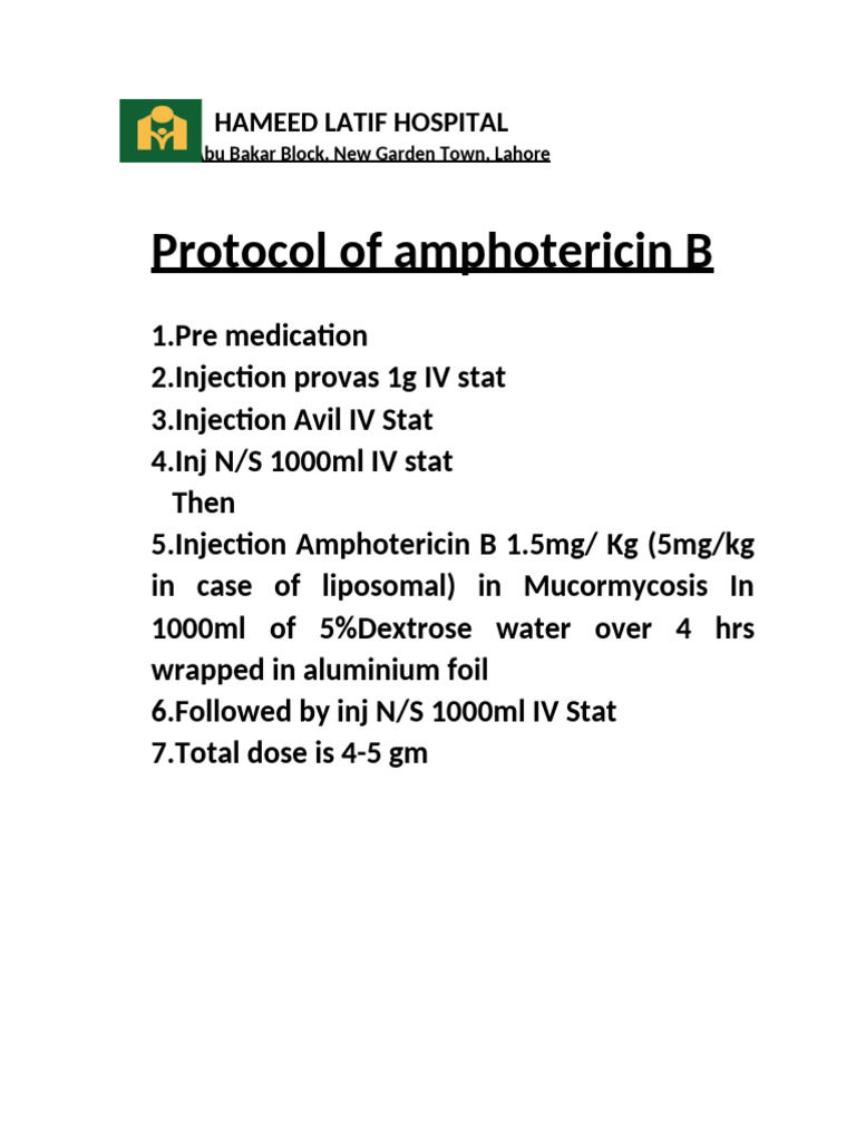 Amphotericin B Premedication Protocol | PDF