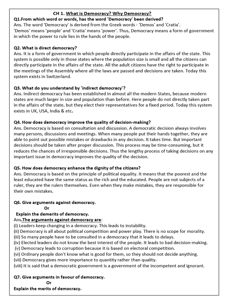 Arguments For and Against Democracy | PDF | Democracy | Political ...