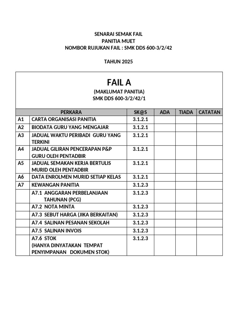 SENARAI SEMAK FAIL PANITIA T6 | PDF