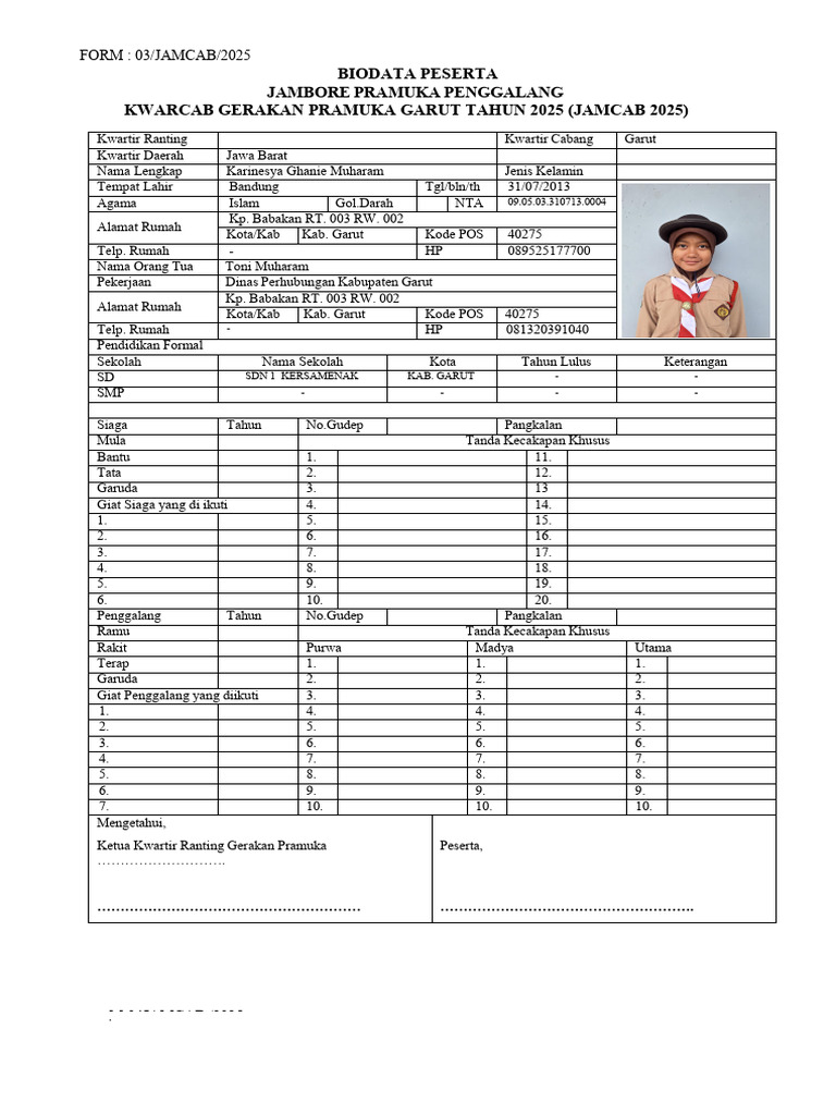 Biodata Pramuka Fix | PDF
