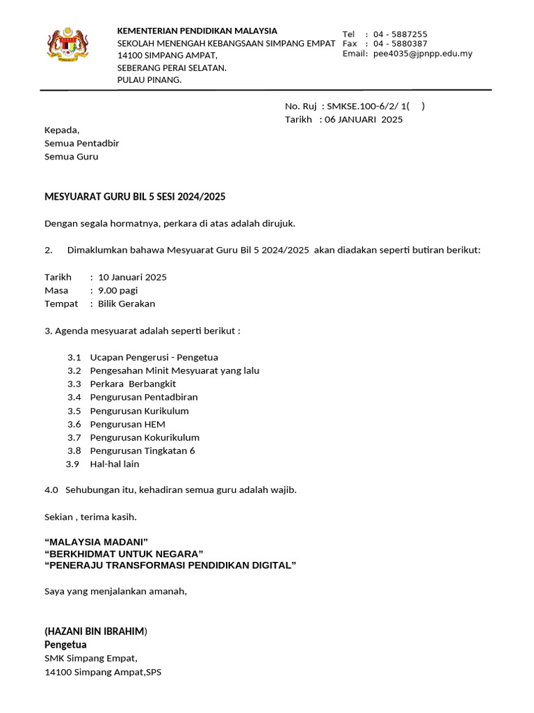 Surat Panggilan Mesy Guru 5 | PDF