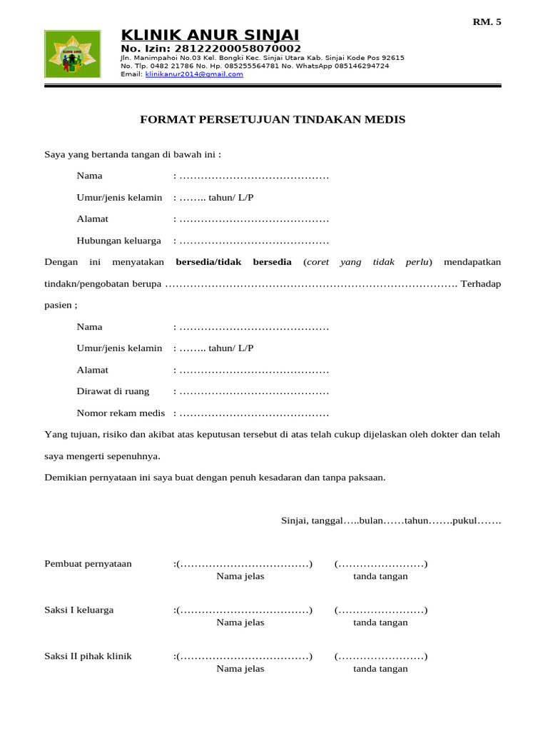 RM 5 Format Persetujuan Tindakan Medis Untuk Klaim BPJS | PDF