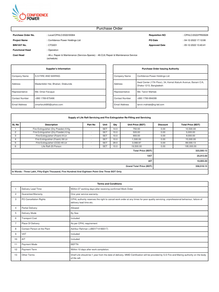 Fire Safety Equipment Purchase Order | PDF