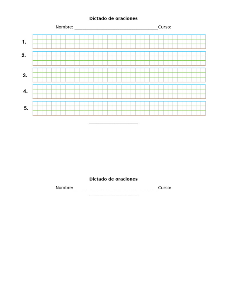Plantilla para dictado de oraciones | PDF