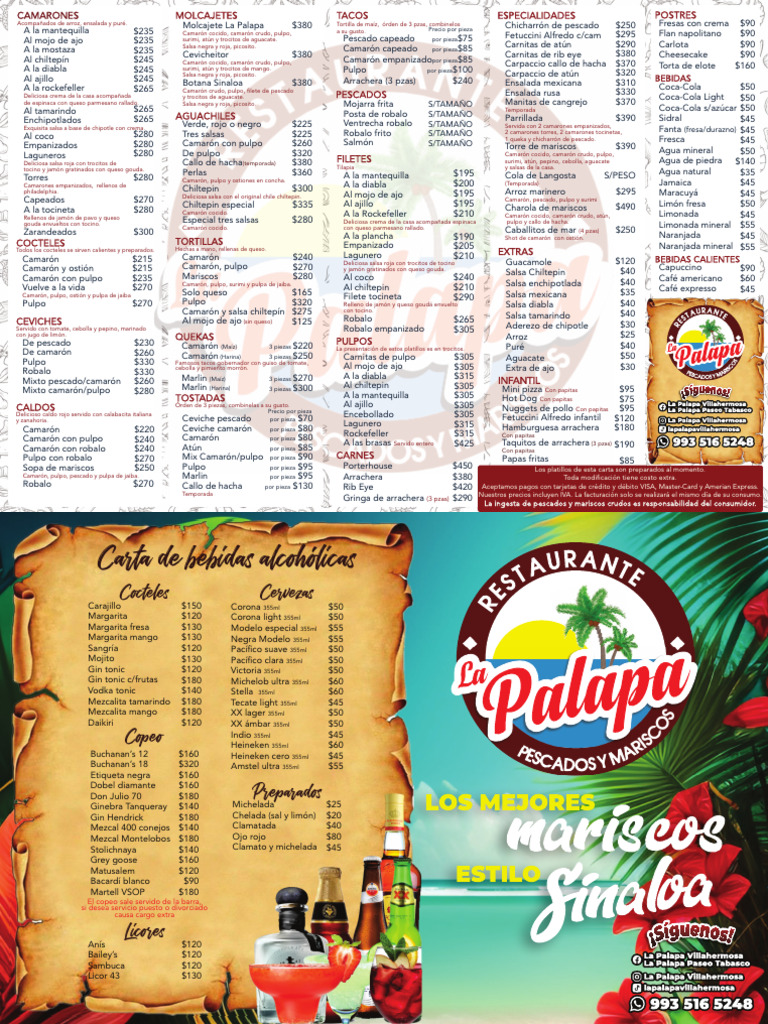 Menú de La Palapa: Mariscos y Más | PDF | Mariscos | Alimentos