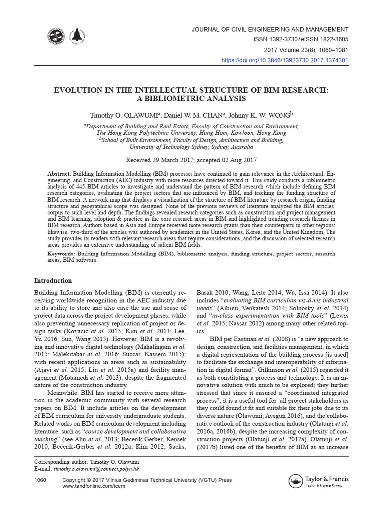 Evolution in the Intellectual Structure of BIM Research - A ...