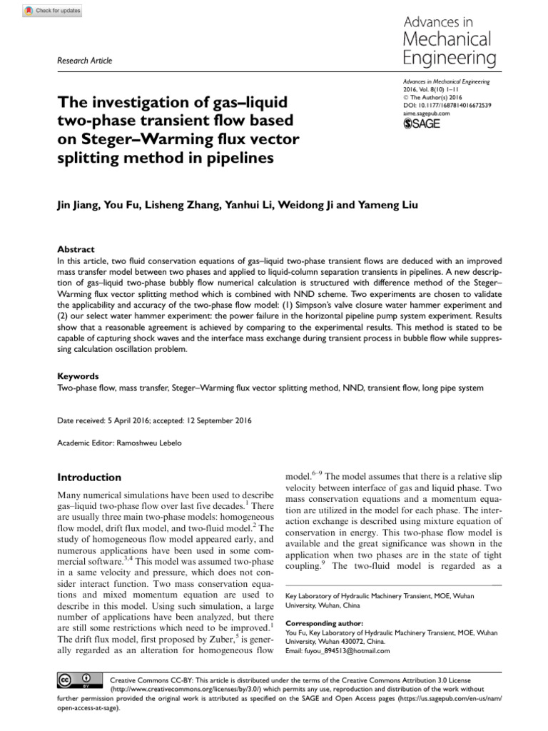 The Investigation of Gas-Liquid Two-Phase Transient Flow Based On Steger-Warmingflux Vector ...