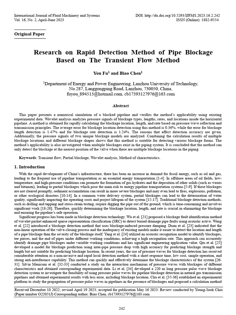 Research on Rapid Detection Method of Pipe BlockageBased on The ...