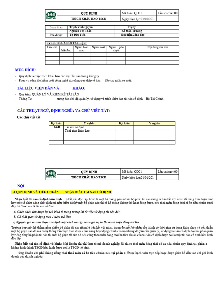 QD01-QT57 QUY DINH TRICH KHAU HAO TSCD | PDF