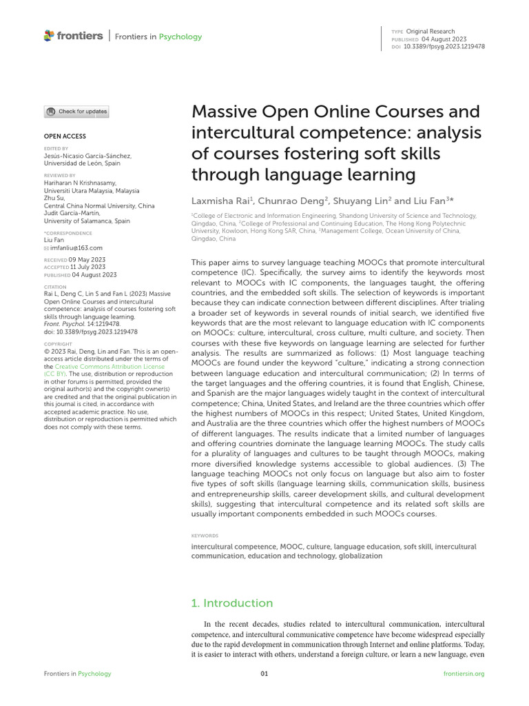 Massive Open Online Courses and Intercultural Competence Analysis of Courses Fostering Soft ...