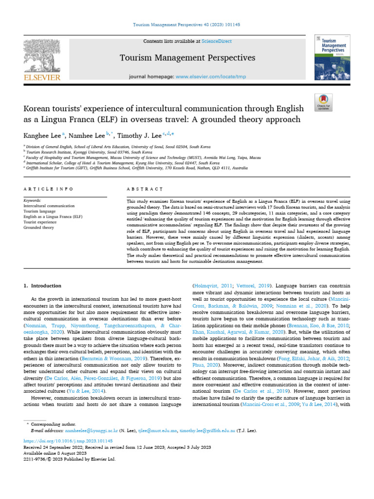 Korean Tourists' ELF Communication Insights | PDF | English Language ...