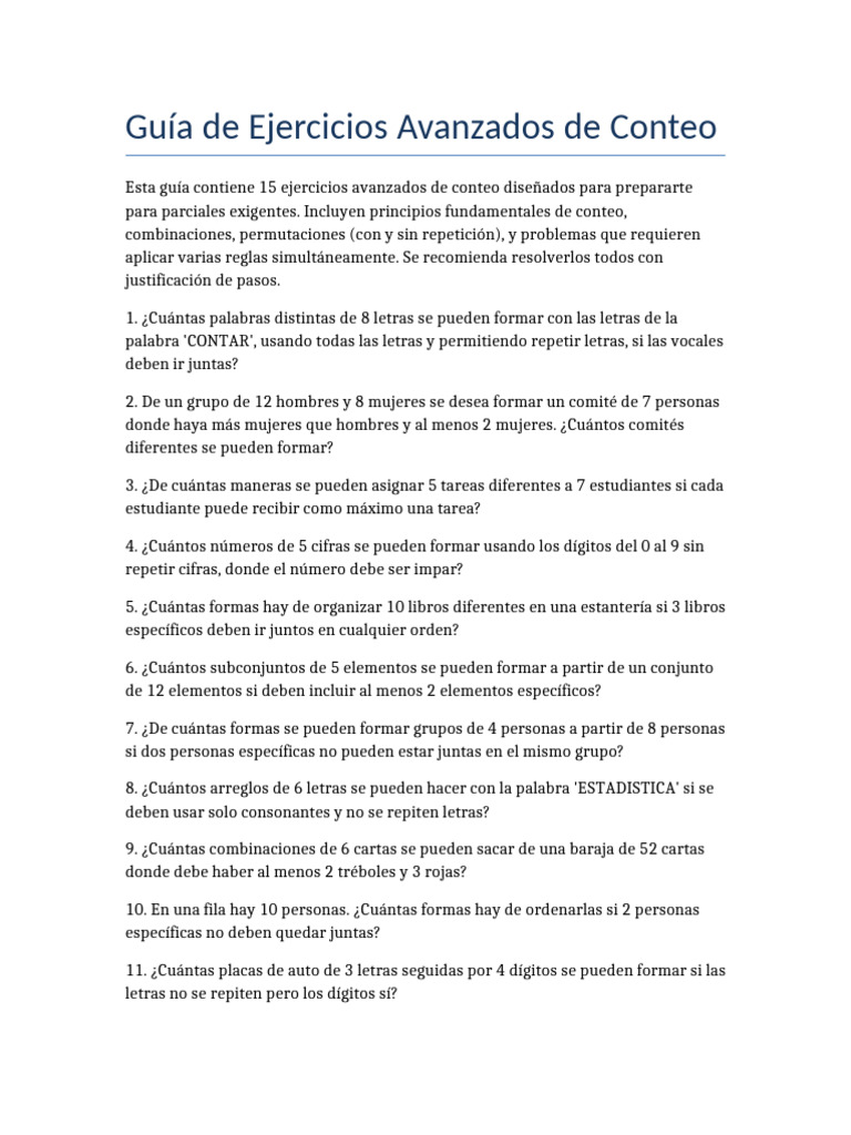 Ejercicios Avanzados de Conteo | PDF