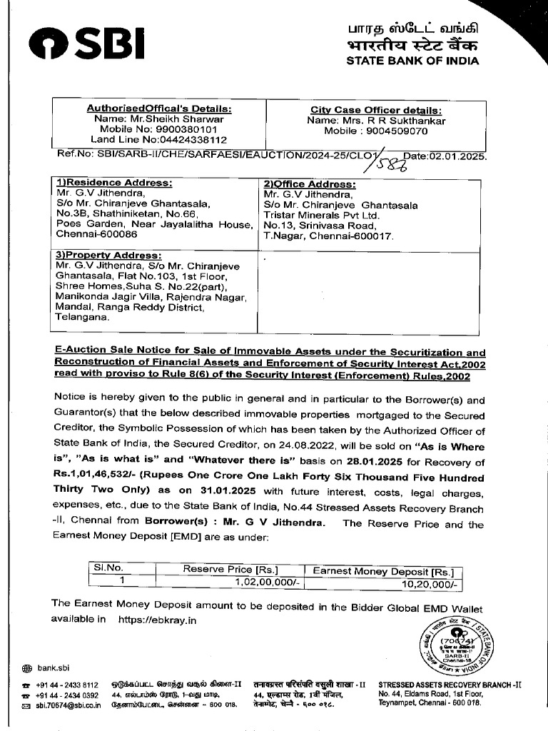 Scan Jithendra Ebkray Sale Notice DT 02.01.2025 | PDF | Auction ...