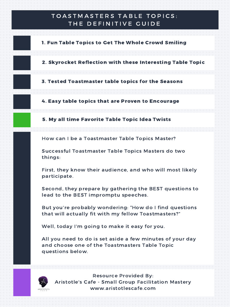 Toastmasters Table Topics Questions Cheat Sheet | PDF