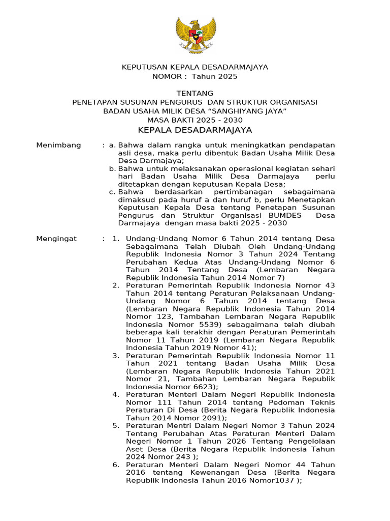 Contoh SK Susunan Pengurus Bumdes | PDF